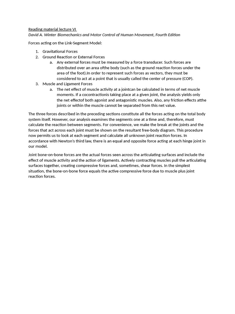 Lecture IV Human Multibody Dynamics | PDF | Force | Kinematics