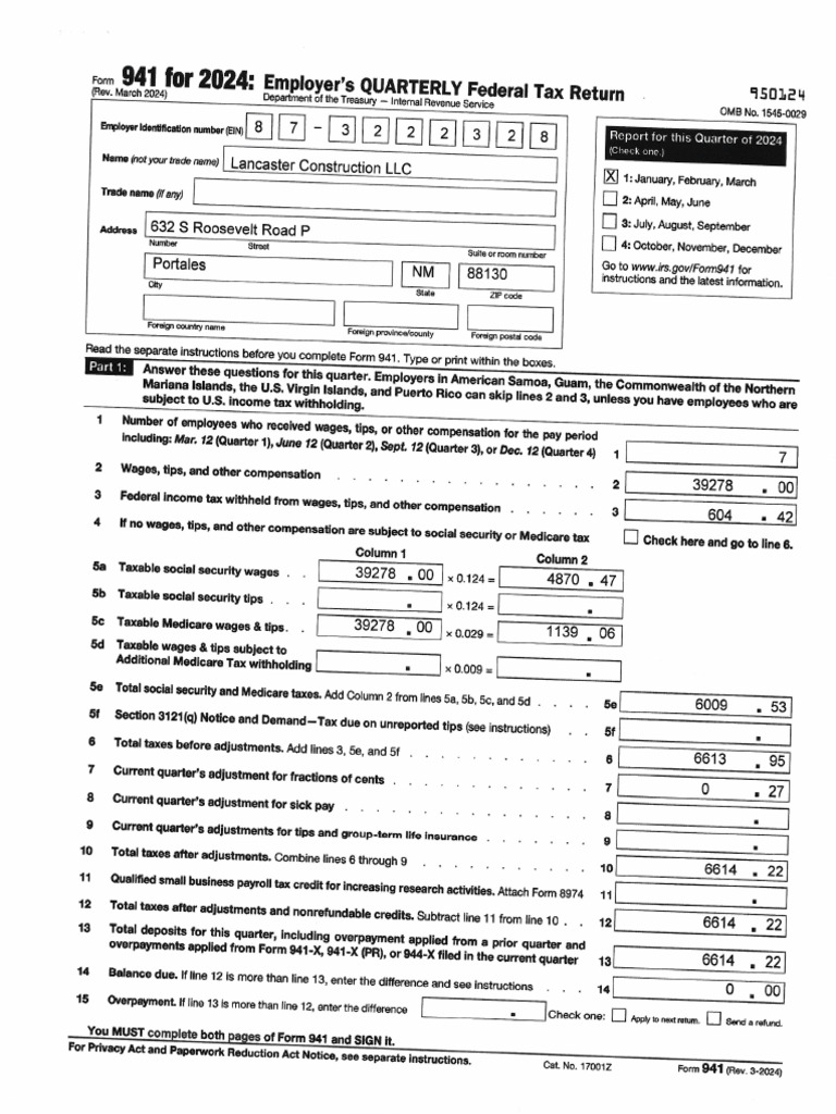 941 1st Quarter 2024 | PDF
