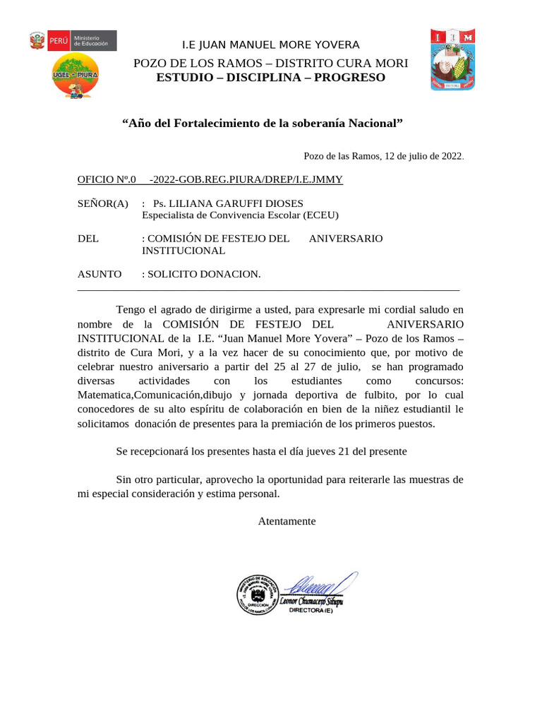 Oficio 048 - Solicita Psicologa para Charla | PDF