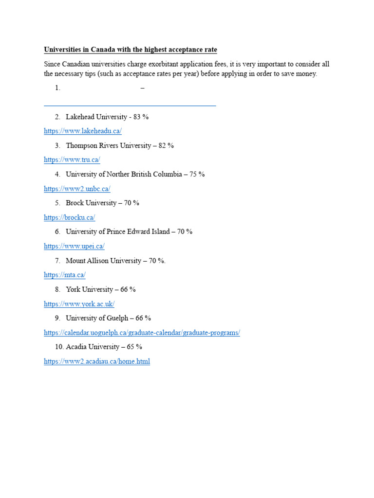 Top Canadian Universities by Acceptance Rate | PDF