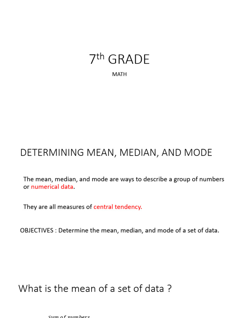 Mean, Median, Mode for 7th Grade Math | PDF | Quartile | Mean