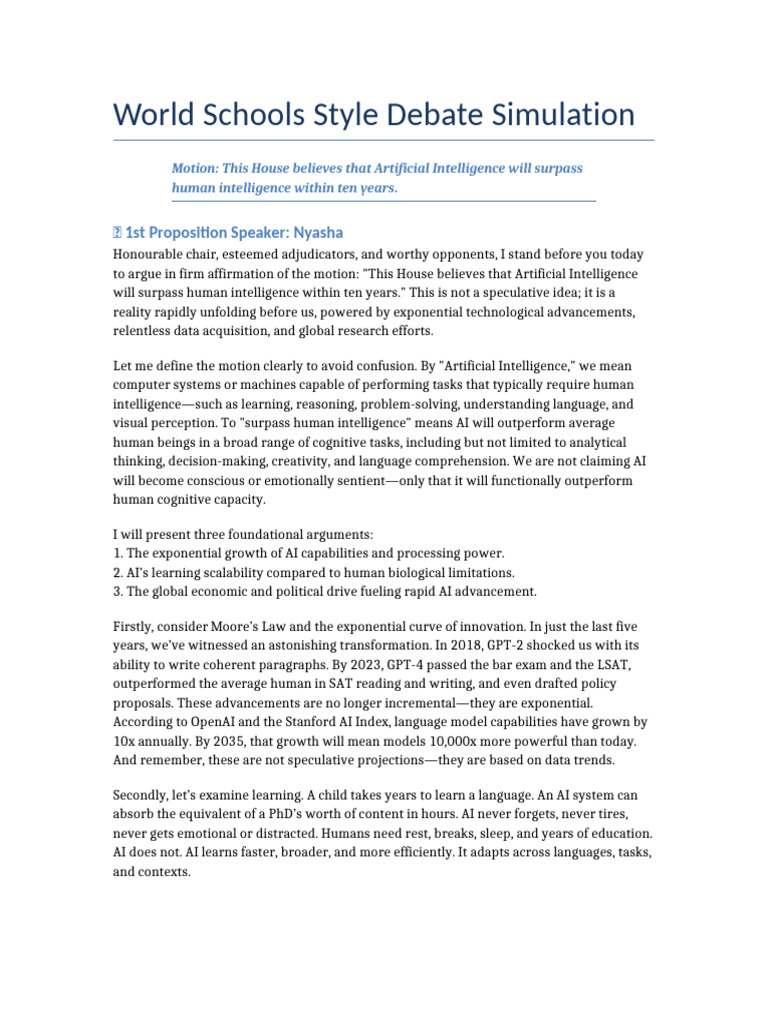 Extended AI Vs Human Intelligence Debate Simulation | PDF | Artificial ...