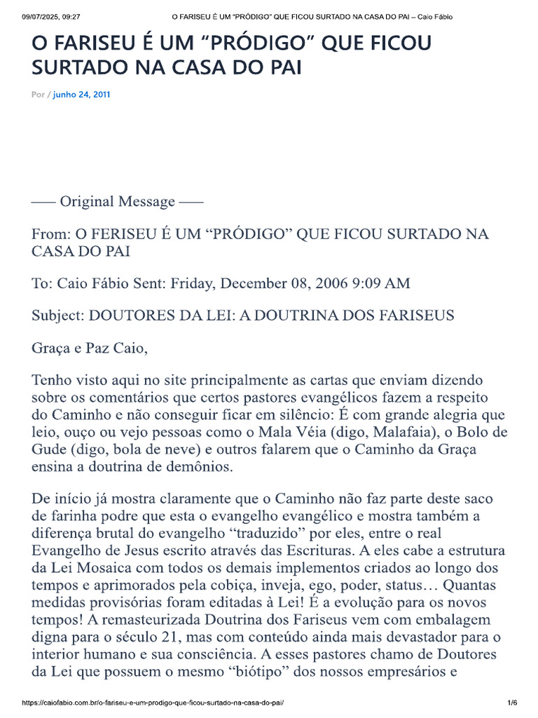 O Fariseu É Um "Pródigo" Que Ficou Surtado Na Casa Do Pai | PDF