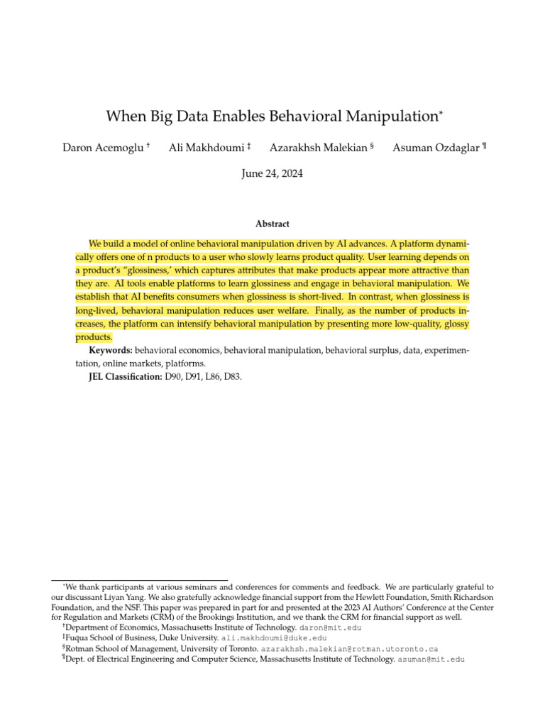 When Big Data Enables Behavioral Manipulation | PDF | Artificial ...