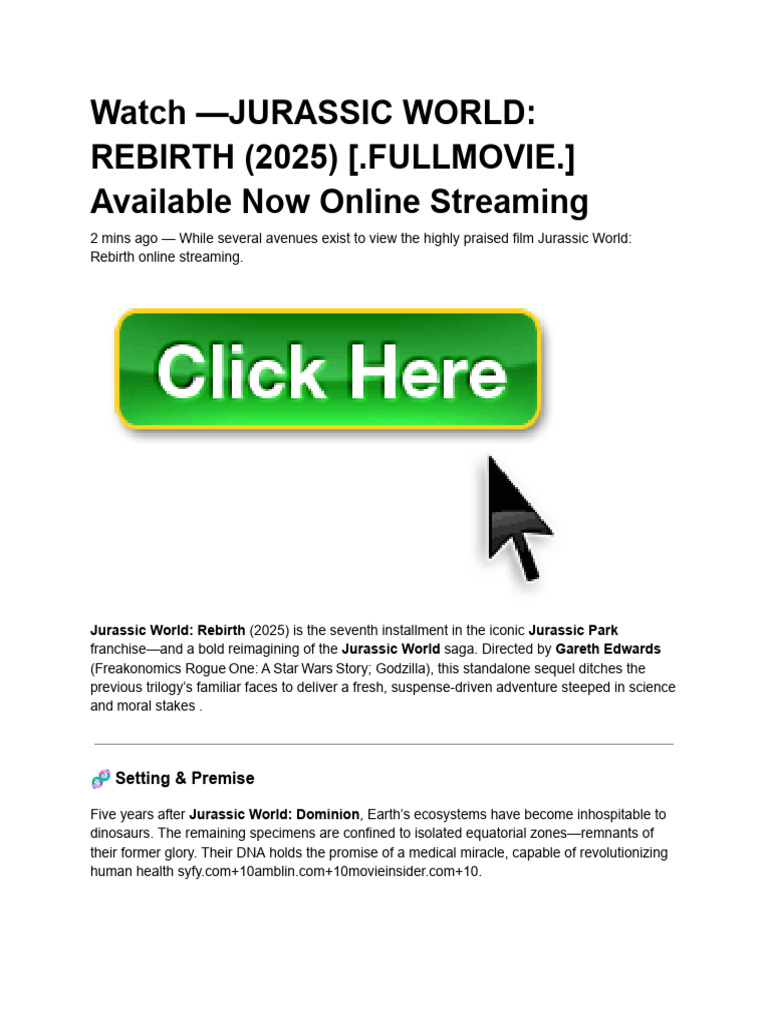 Jurassic World: Rebirth (2025) Overview | PDF