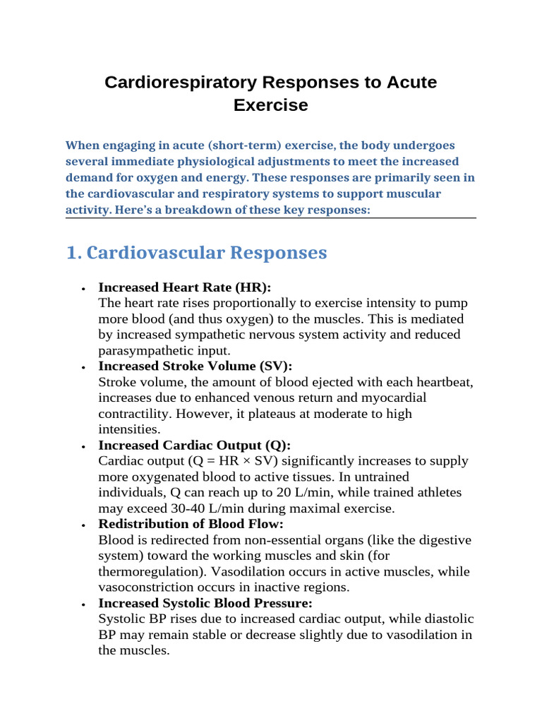 Cardiorespiratory Responses To Acute Exercise | PDF | Breathing ...