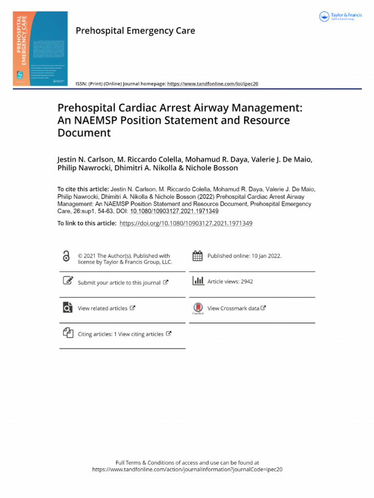 Prehospital Cardiac Arrest Airway Management - An NAEMSP Position Statement and Resource ...