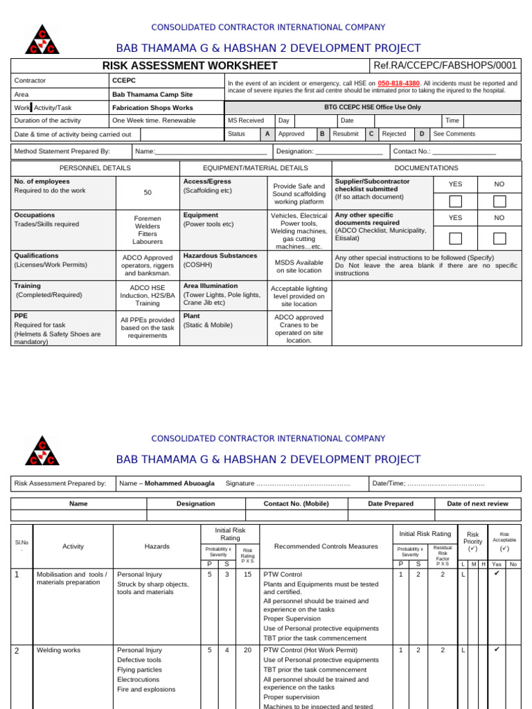 Welding and Gas Cutting Risk Assessment | PDF | Personal Protective ...