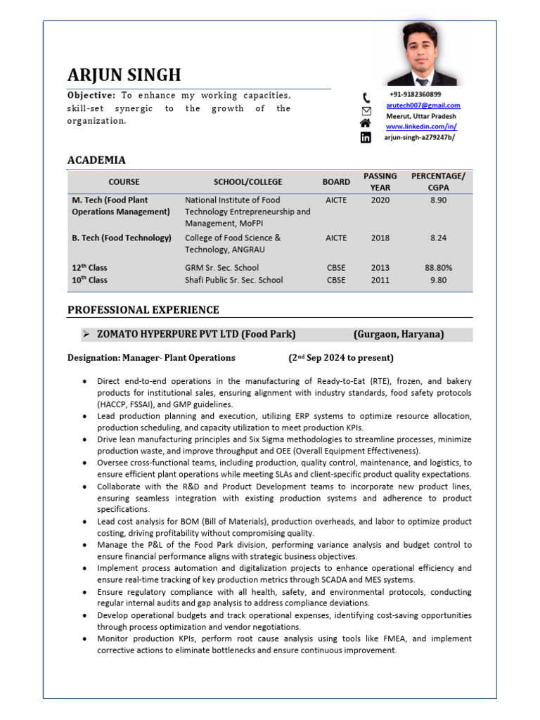 Arjun Operations Resume Jan'25 | PDF | Business