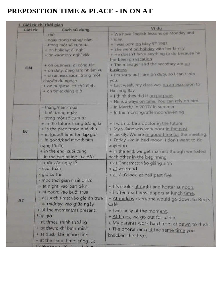 Preposition Time | PDF