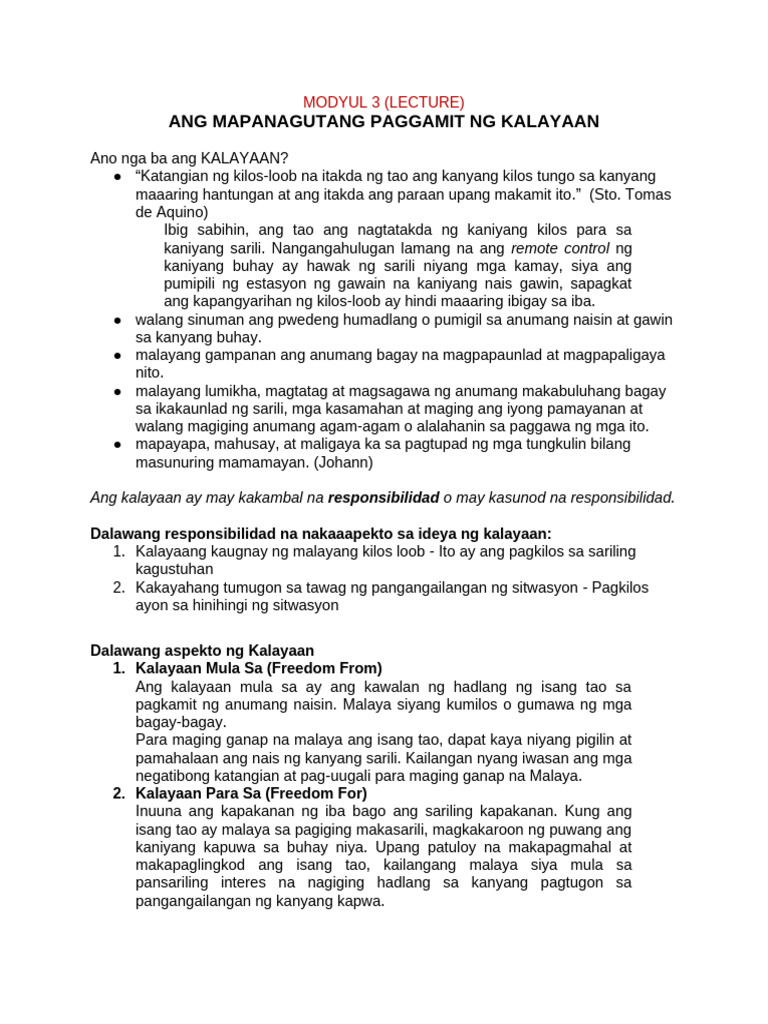 Lecture Mod3 Kalayaan | PDF