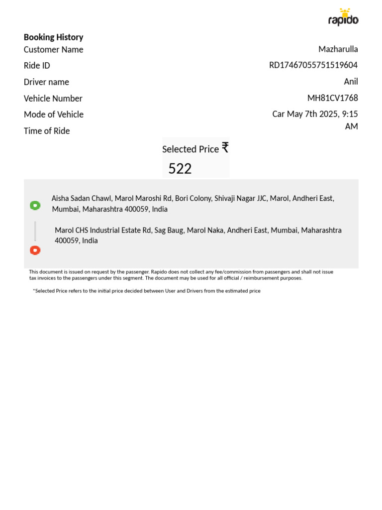 Cab Receipt Rd1sd | PDF