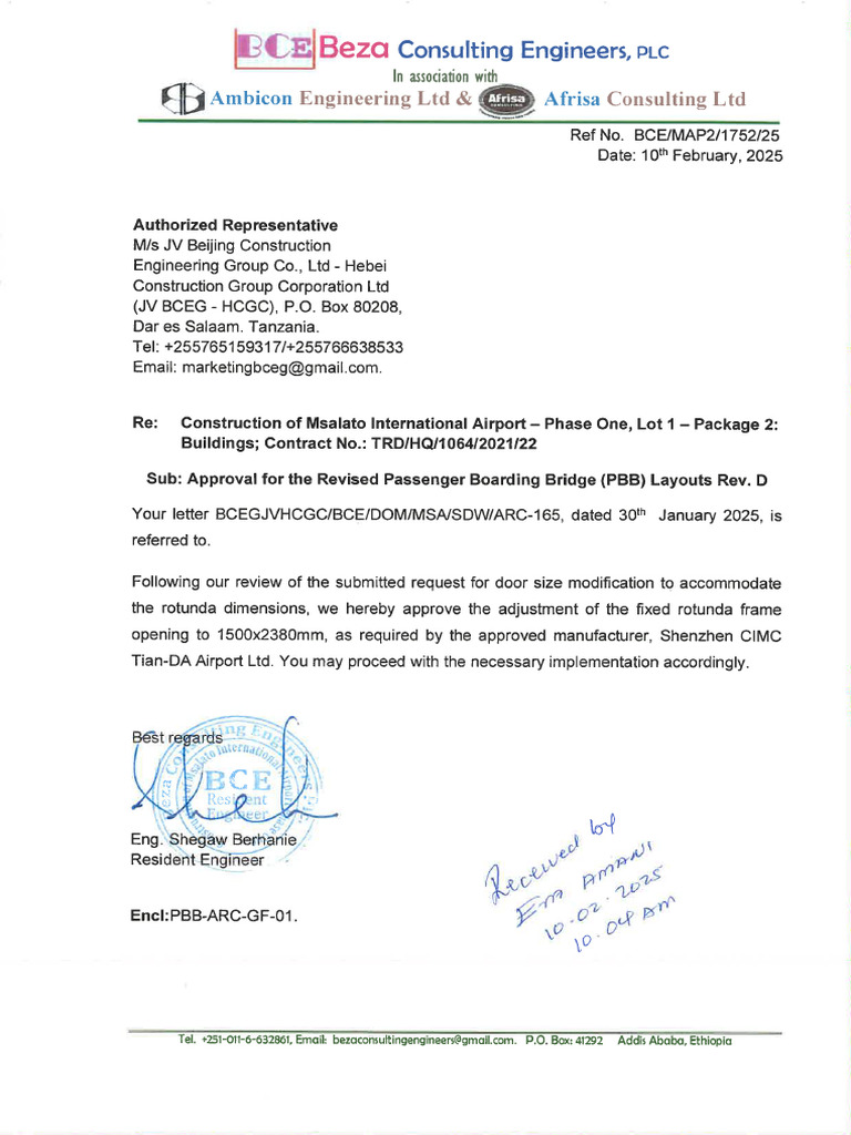 BCE-MAP2-1752-25 Approval For The Revised Passenger Boading Bridge (PBB ...