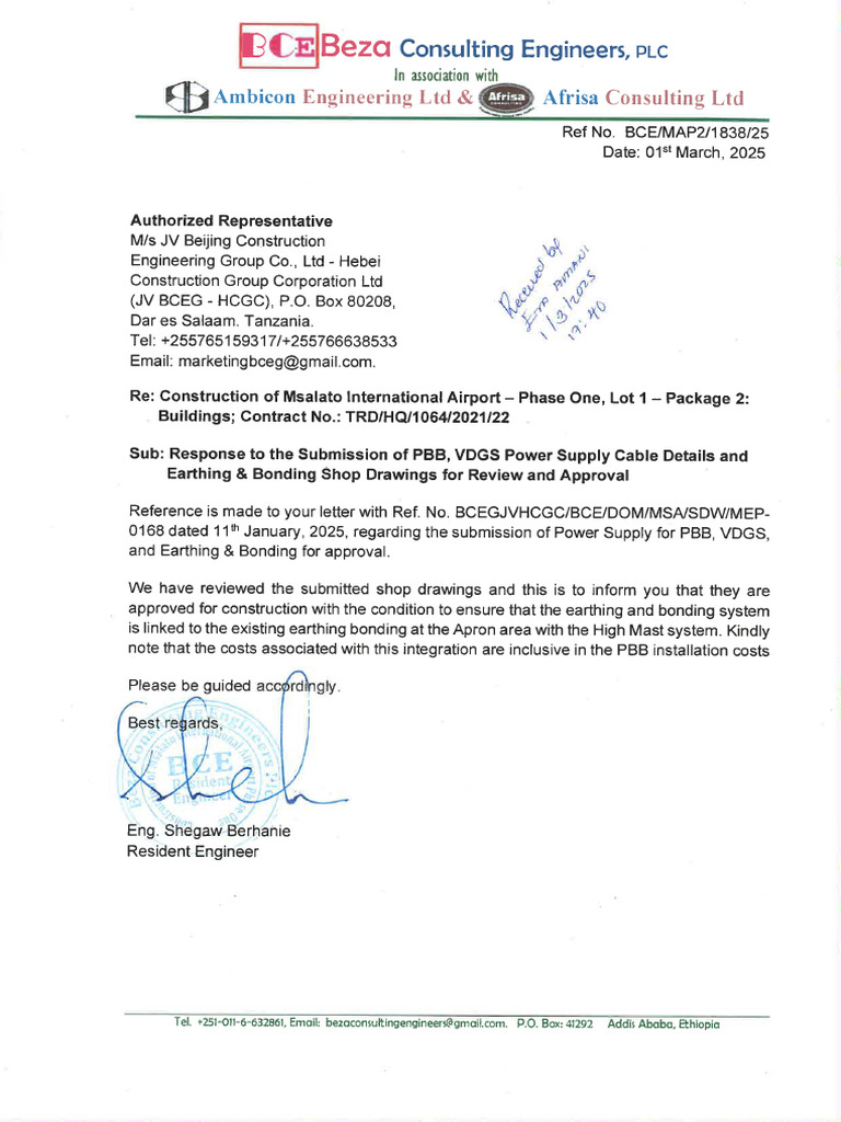 BCE-MAP2-1838-25 Response To The Submission of PBB, VGDS Power Supply ...