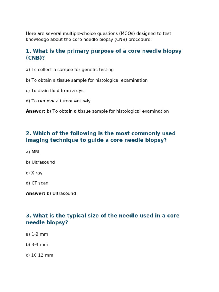 Core Needle Biopsy MCQs for Nurses | PDF | Biopsy | Anesthesia
