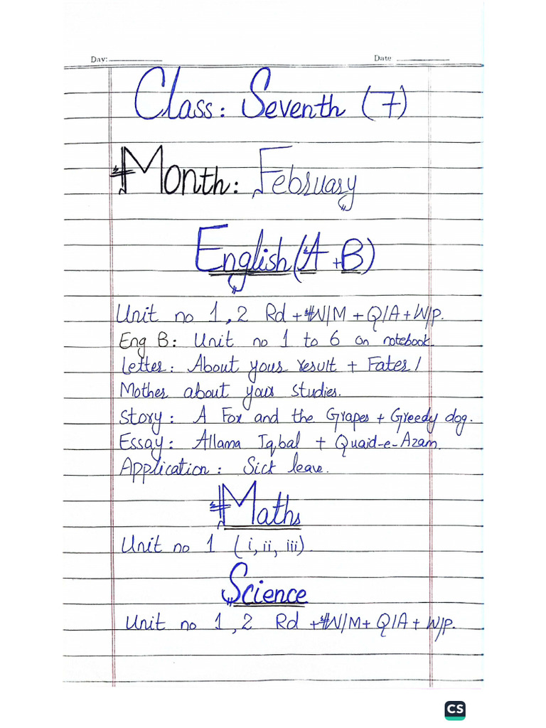 Scheme of Study Class 7th | PDF