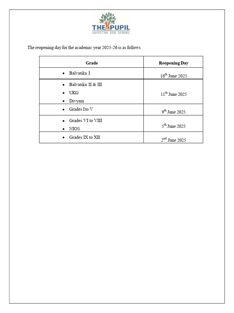 CBSE School Reopening Dates 2025-26 | PDF