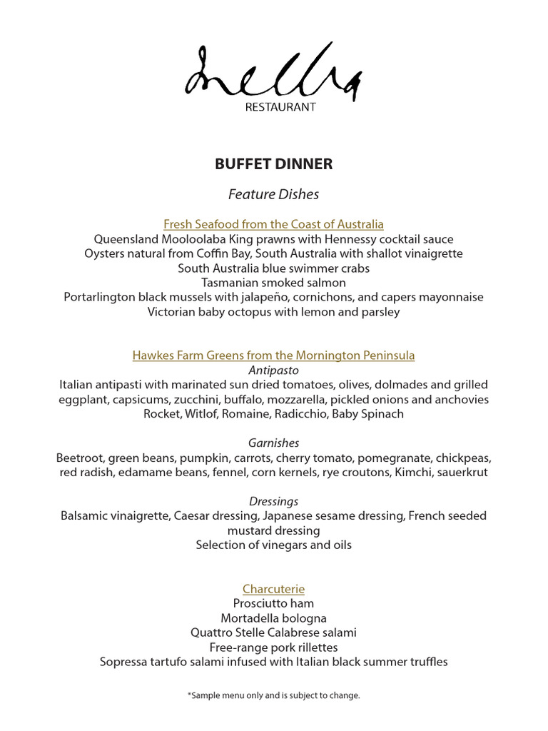 Melba Restaurant Buffet Dinner Sample Menu | PDF | Sauce | Desserts