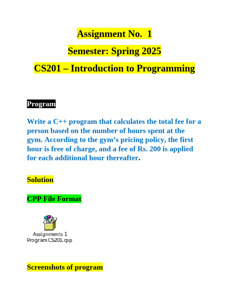 Assignment No 1 CS201P | PDF