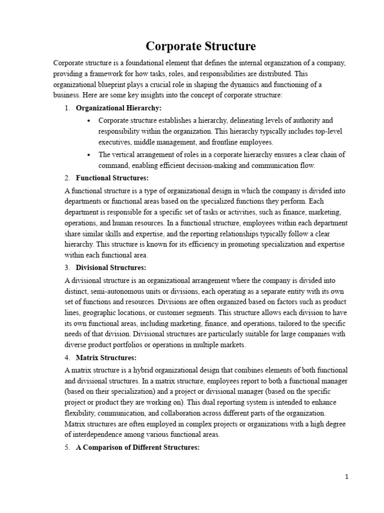 Note 1 - Corporate Structure | PDF | Hierarchy | Marketing