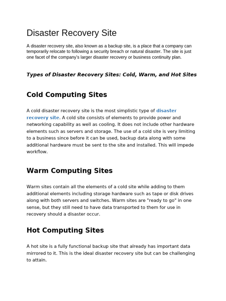 Disaster Recovery Site | PDF