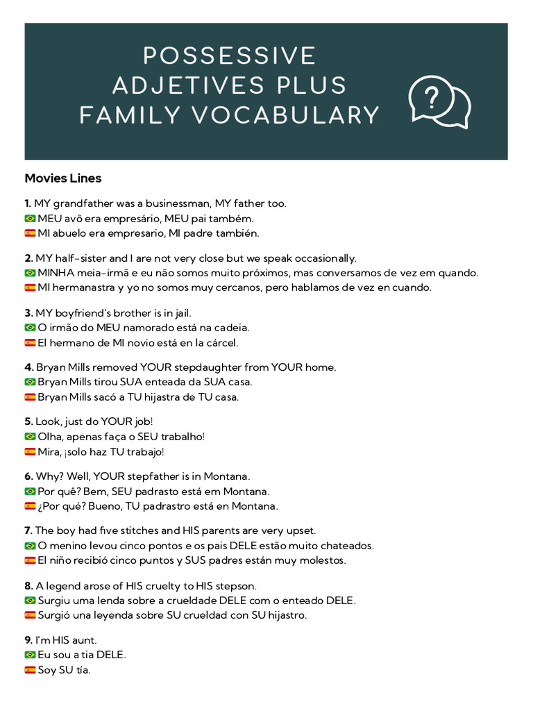 Aula 6 - Possessive Adjetives Plus Family Vocabulary Practice | PDF ...