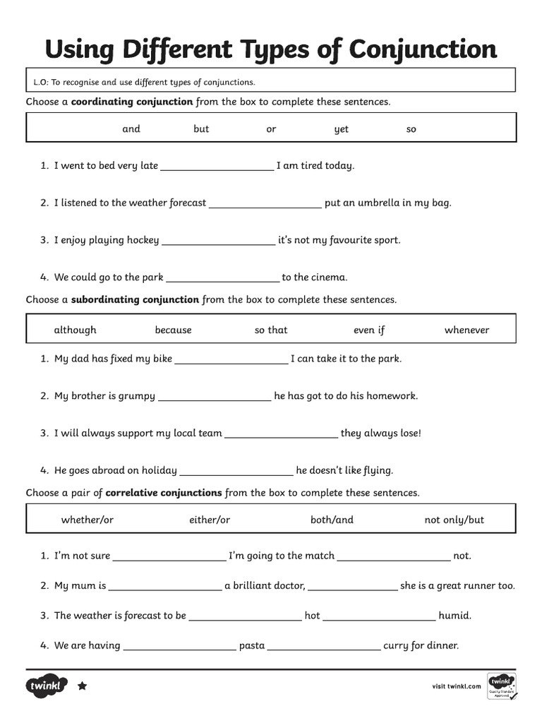 Conjunctions Practice 1 | PDF