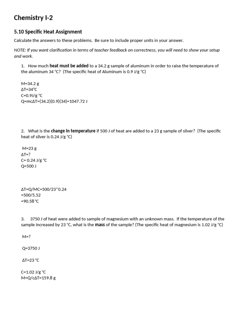 Specific Heat Calculations Guide | PDF