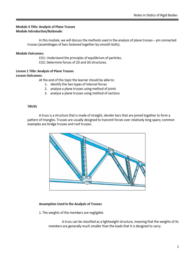 Plane Truss Analysis Methods | PDF | Truss | Physics