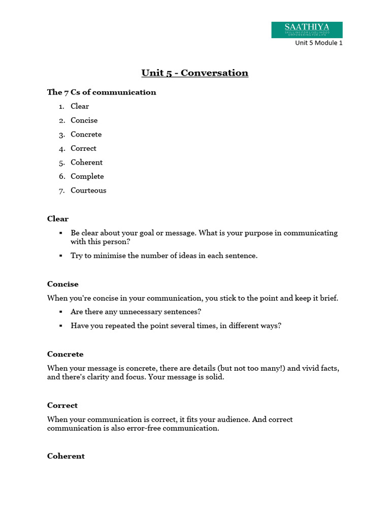 U5M1 - Conversation - Handout and Worksheet - 3 | PDF | Communication ...