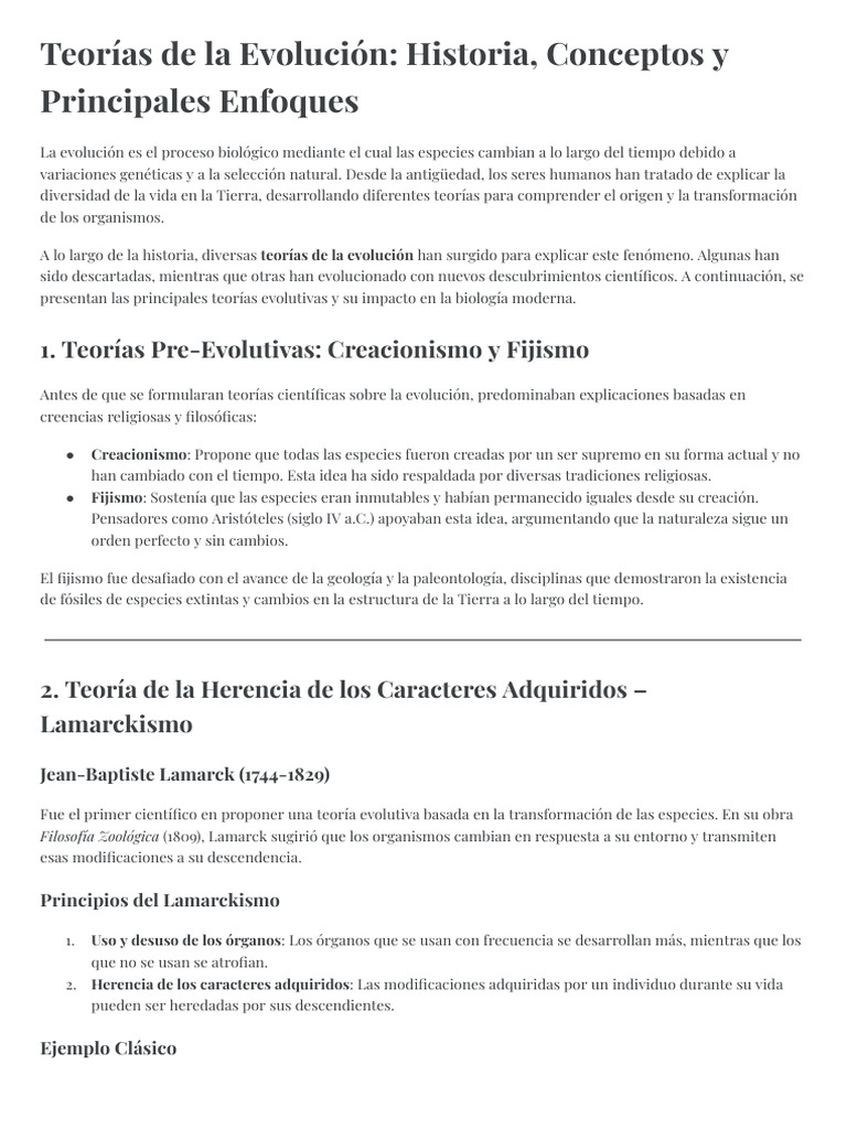 Teorias de La Evolucion | PDF | Evolución | Seleccion natural