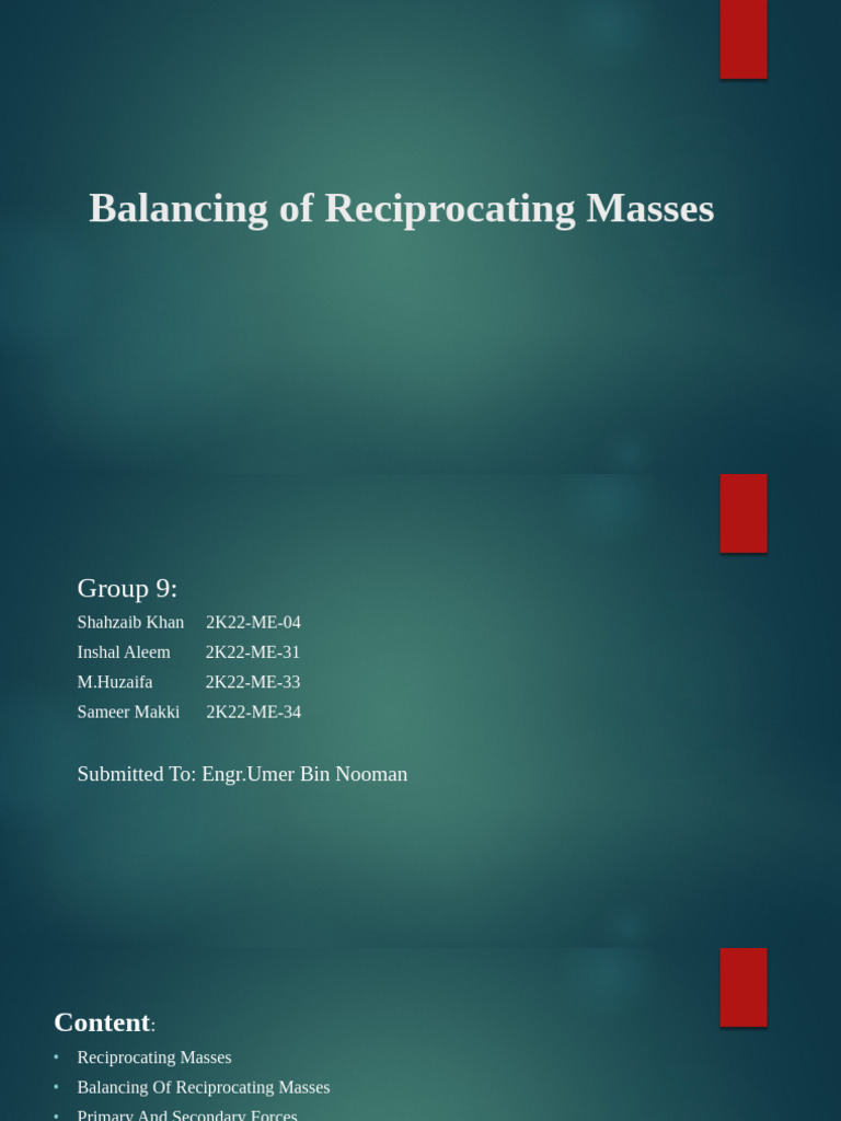 Balancing of Reciprocating Masses | PDF | Engines | Force
