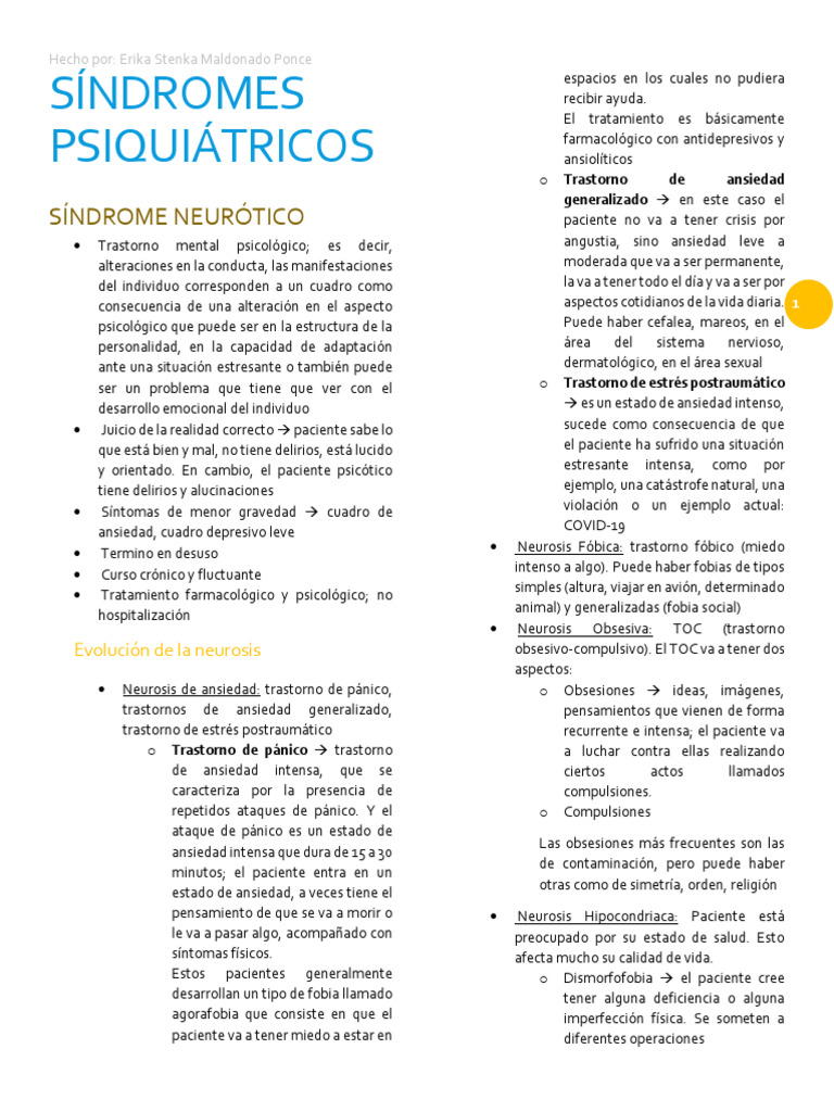 SiNDROMES PSIQUIaTRICOS | PDF | Desorden obsesivo compulsivo | Ansiedad