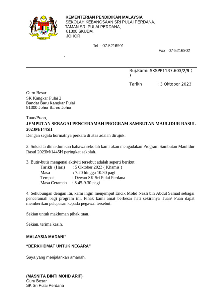 Surat Jemputan Penceramah | PDF