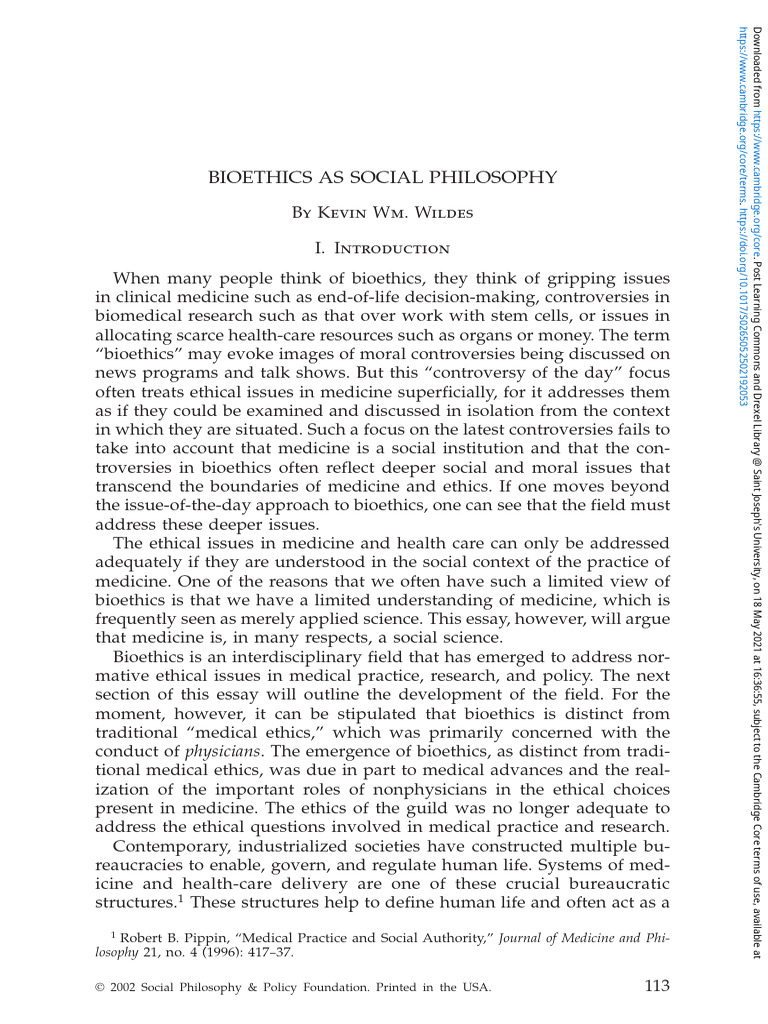 Bioethics: A Social Philosophy Perspective | PDF | Bioethics | Medicine