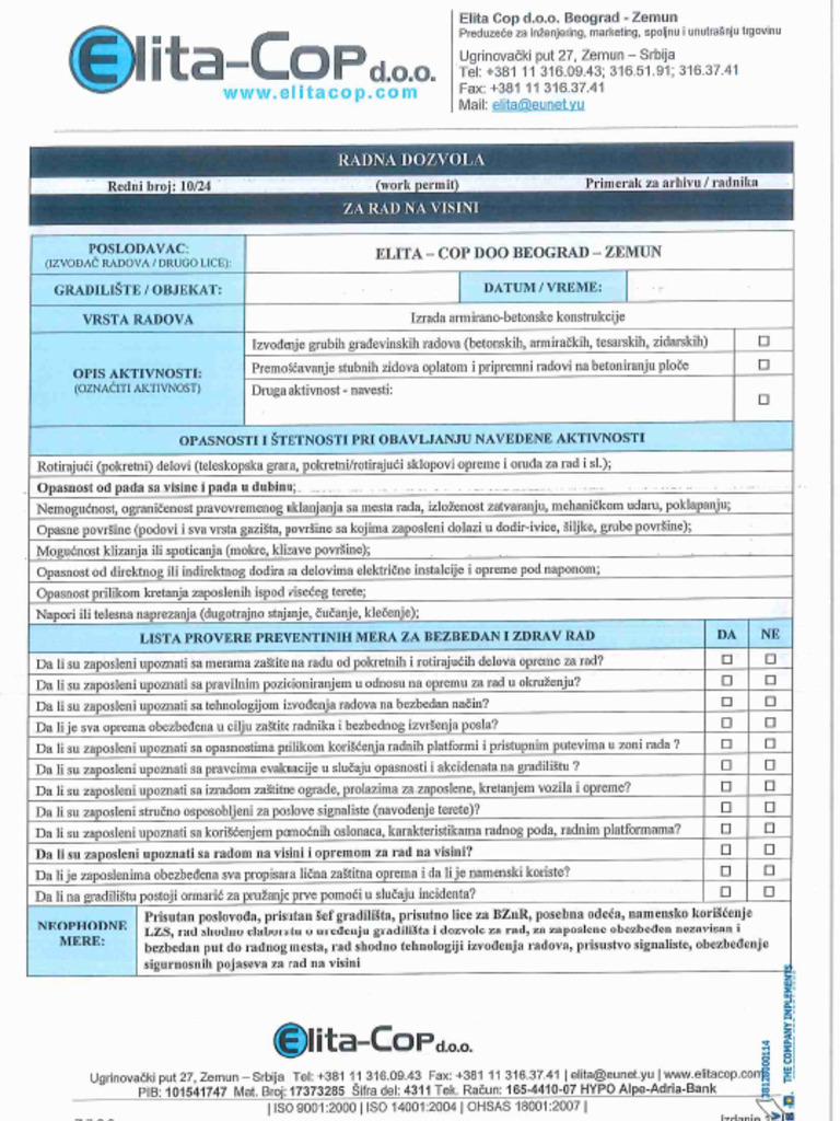 Dozvola Za Rad Kop | PDF