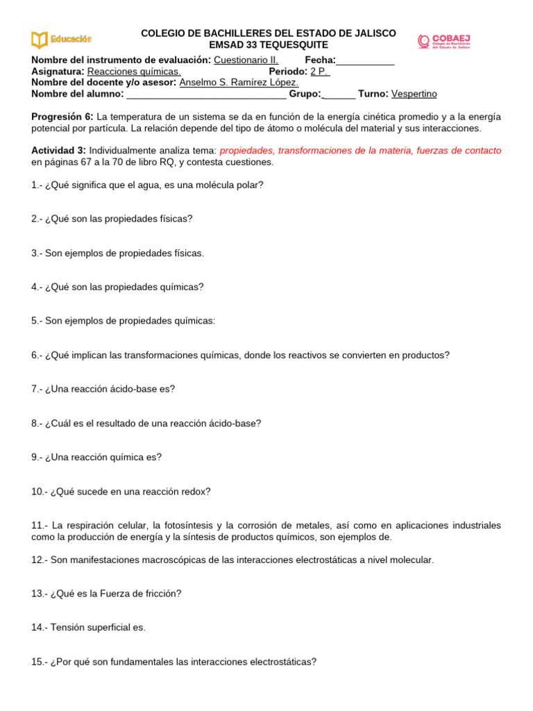 Act 3 P6 Reacciones Quimicas 2025 | PDF
