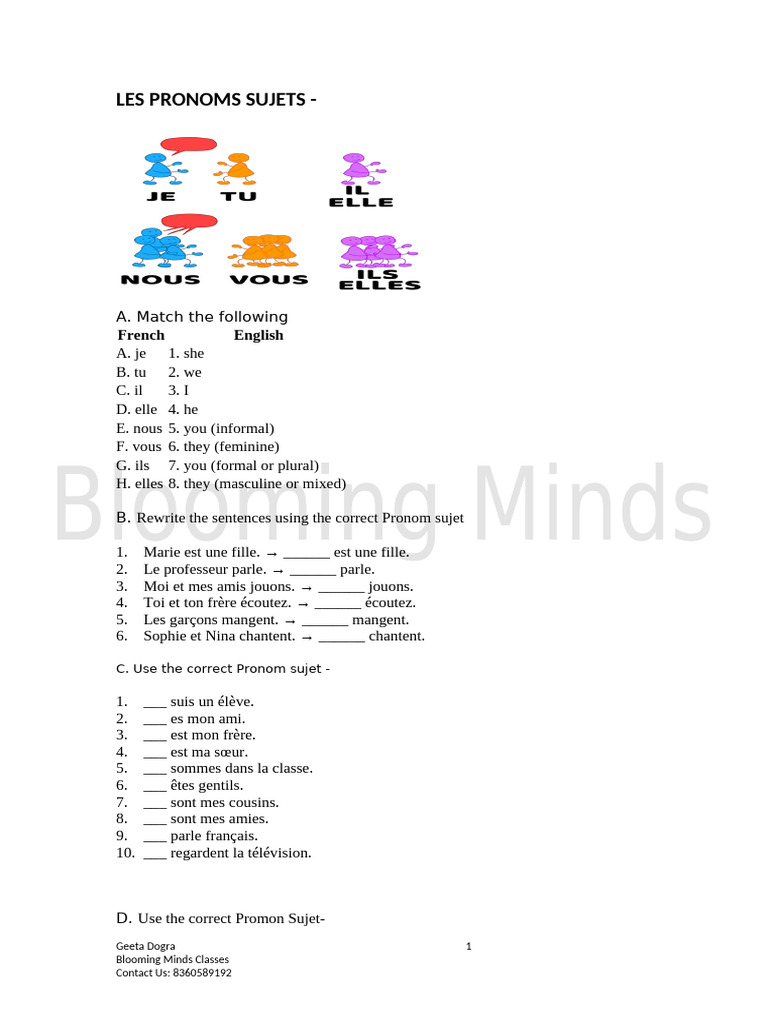 Les Pronoms Sujets | PDF