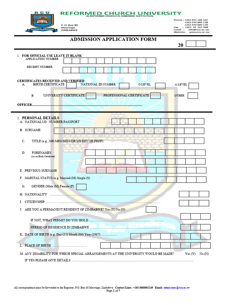 RCU 2025 Admission Application Form | PDF | Bachelor's Degree | Diploma