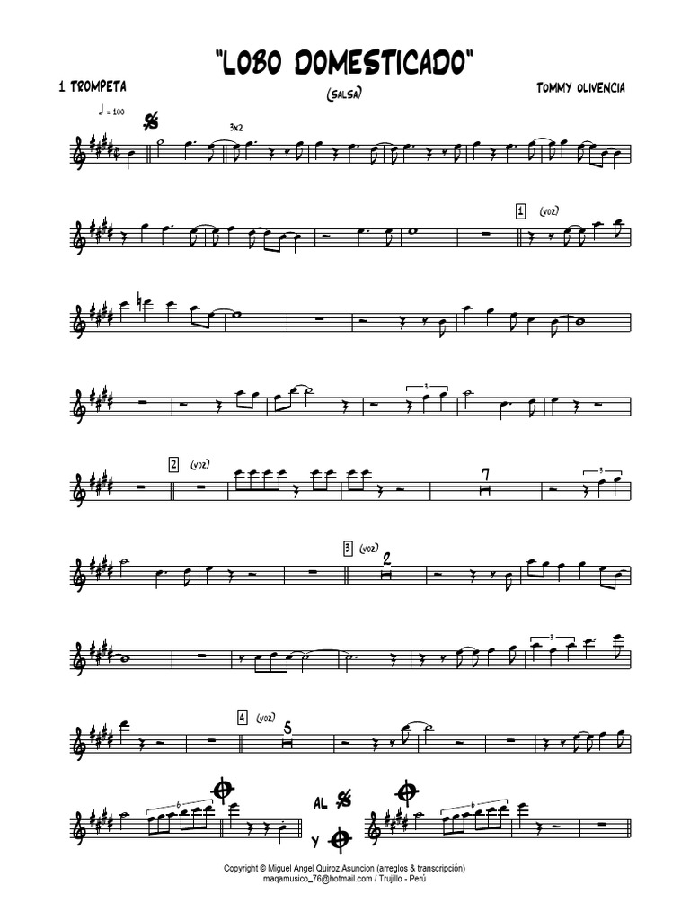 TOMMY OLIVENCIA - LOBO DOMESTICADO. Trompeta | PDF