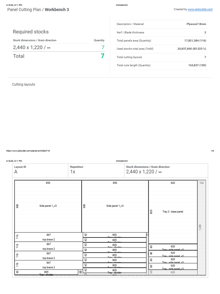 Panel Cutting Plan for Plywood | PDF | Woodworking | Wood