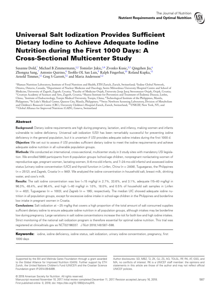 Universal Salt Iodization Provides Sufficient Dietary Iodine 2018 The ...