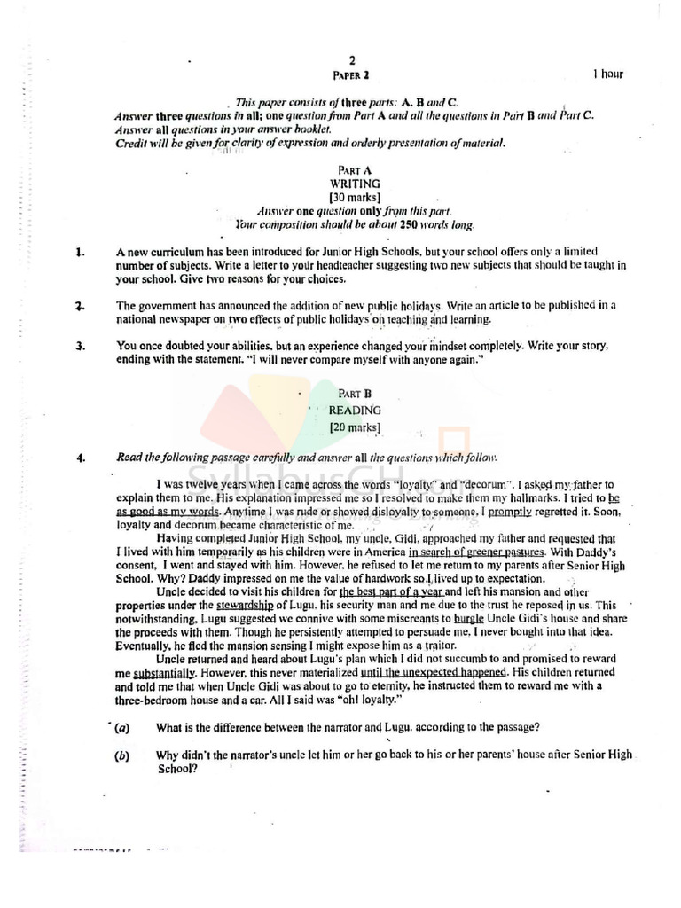 2025 Bece English Language 2 | PDF