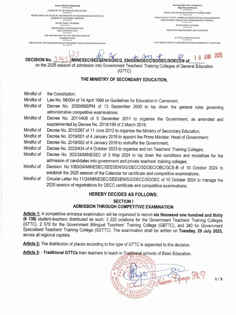 2025 - GTTC Entrance Competitive Exam | PDF