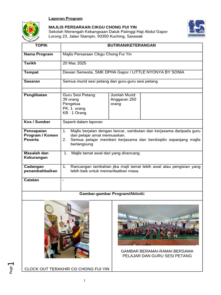 Laporan Majlis Persaraan CG Chong Fui Yin | PDF