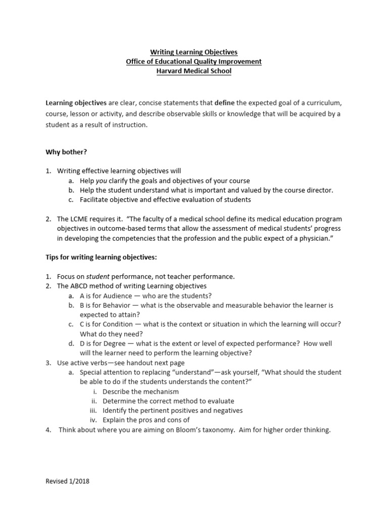 Session 2 Writing Learning Objectives | PDF | Learning | Psychology