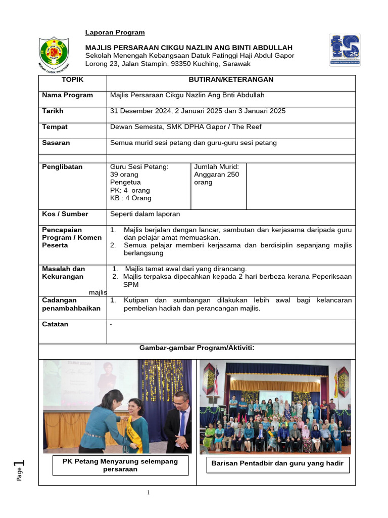 Laporan Majlis Persaraan CG Nazlin | PDF