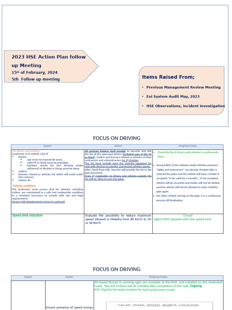 2023 HSE Action Plan Follow-Up Meeting | PDF | Driving