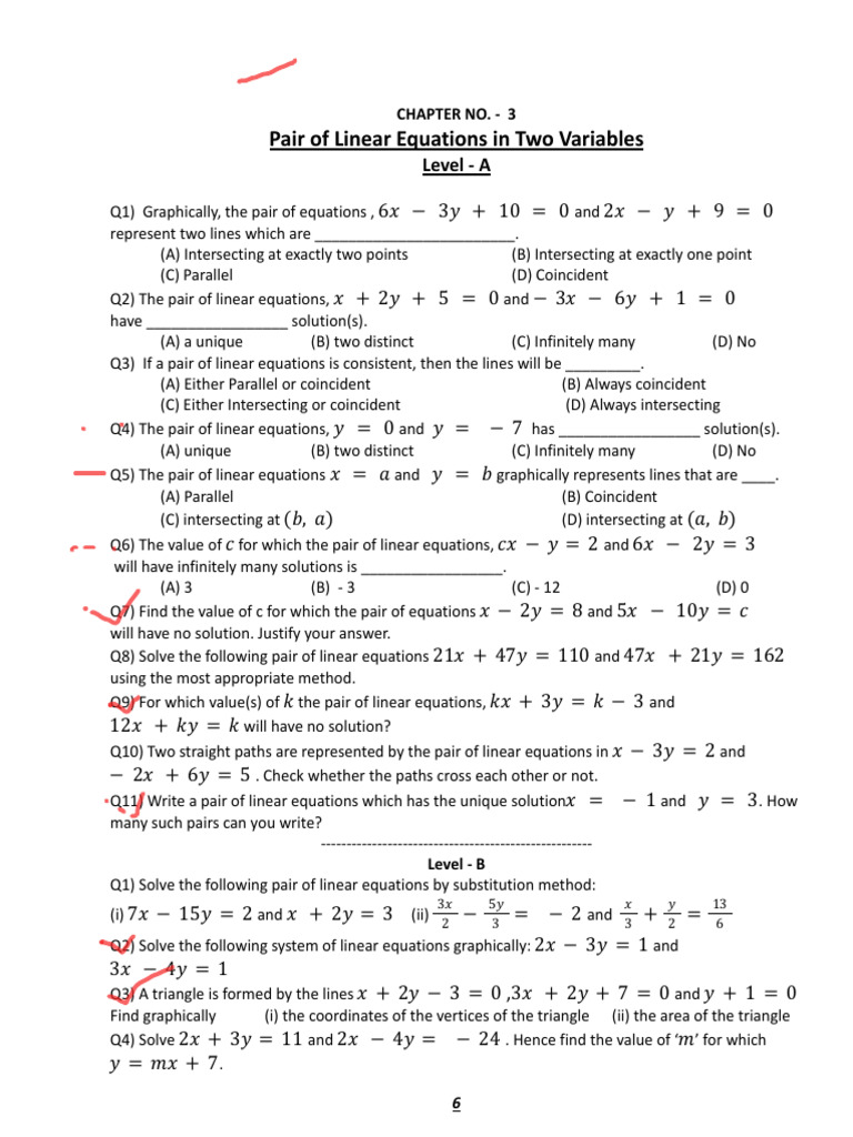 Linear Equations Worksheet | PDF | Equations | System Of Linear Equations