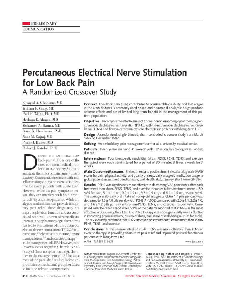 Percutaneous Electrical Nerve Stimulation For Low Back Pain | PDF ...